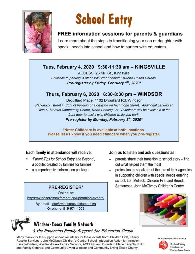 Upcoming School Entry Information Sessions for Families - Windsor-Essex ...