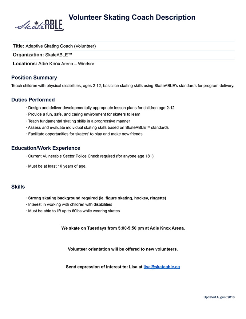 Volunteer Skating Coach Needed for skateABLE™ Program - Windsor-Essex ...